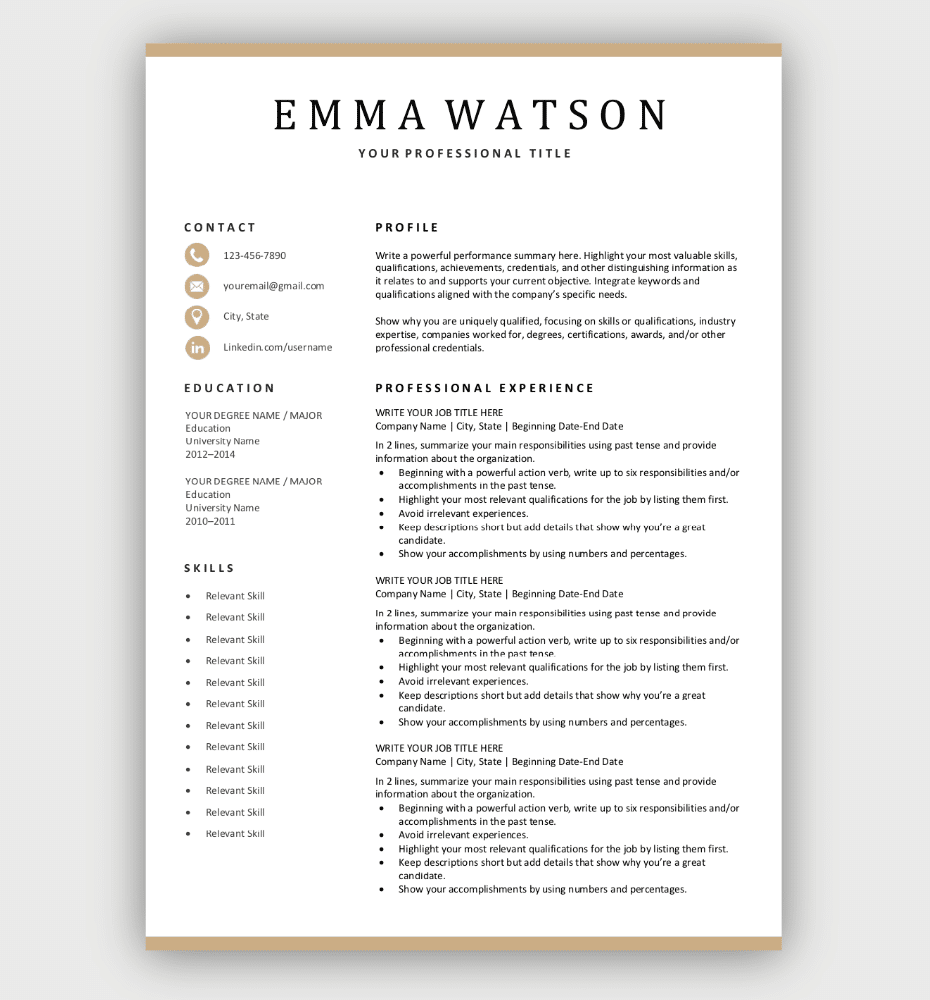 Free simple resume gold png
