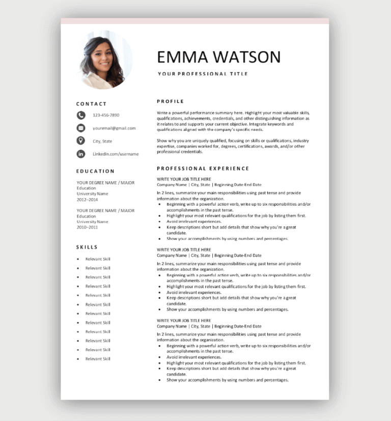 Free Resume Template with Photo